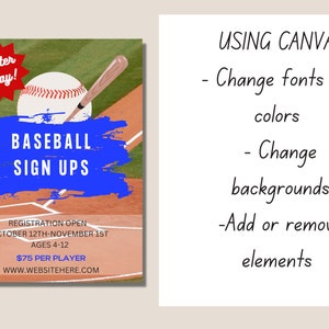 Editable Flyer, Baseball Flyer, Baseball Sign up Flyer, Canva Flyer ...