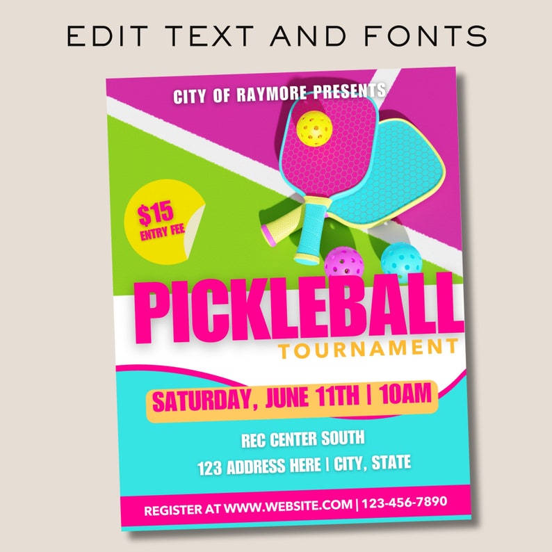 Pickleball Flyer, Pickleball Tournament Flyer, Editable Flyer ...