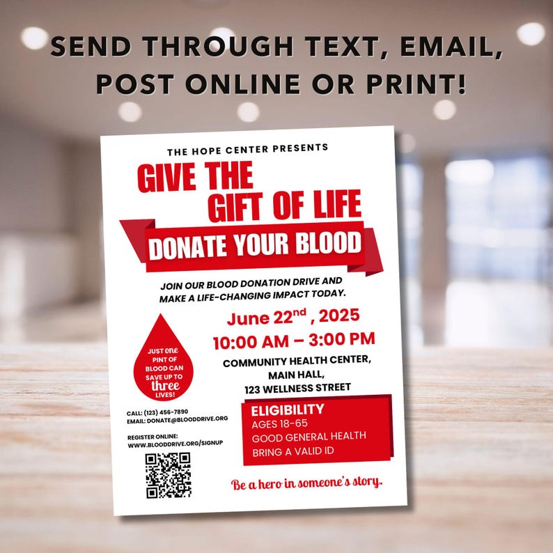 Editable Blood Donation Flyer Template | Charity Event Poster | Canva ...