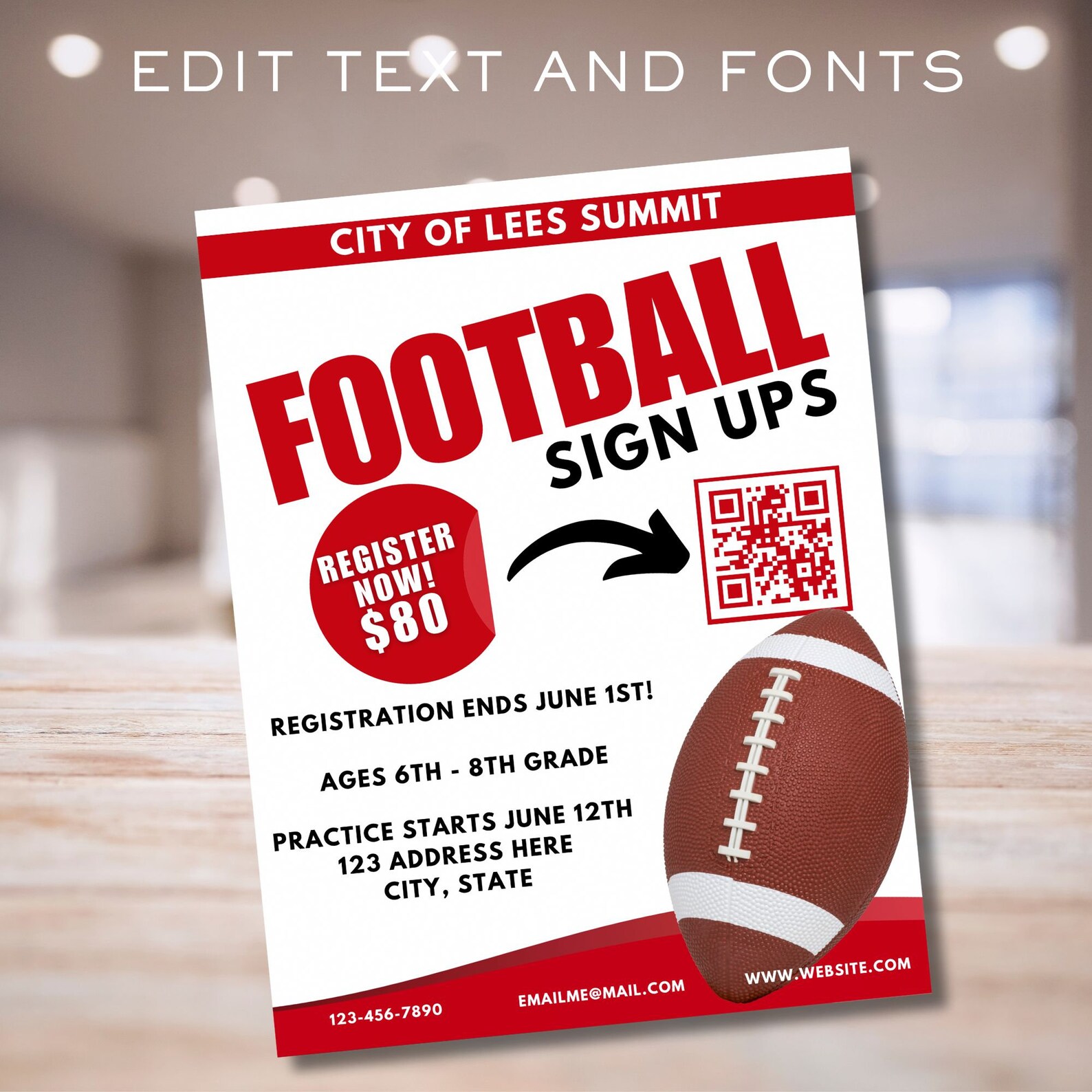 Editable Flyer, Football Flyer, Football Sign up Flyer, Canva Flyer ...