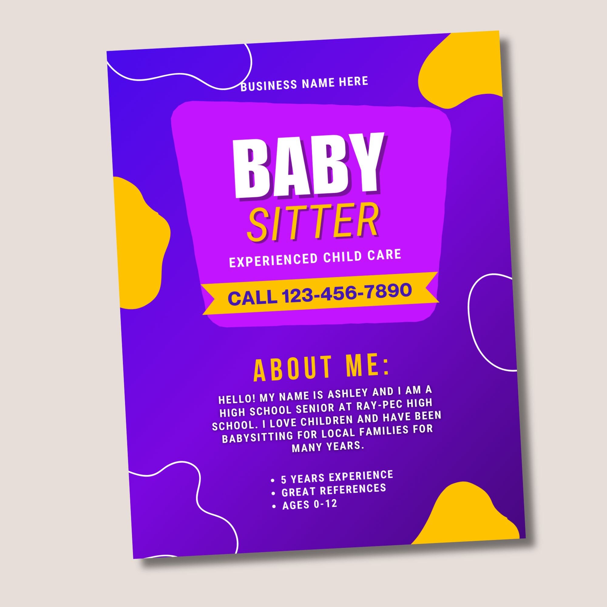 Babysitter Editable Flyer, Babysitting Flyer, Editable Flyer, Canva ...