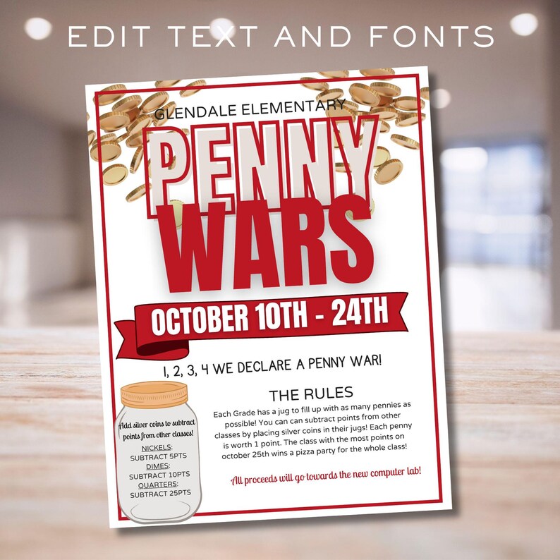 Penny Wars Flyer, School Penny Wars, School Fundraiser Flyer, Penny War ...