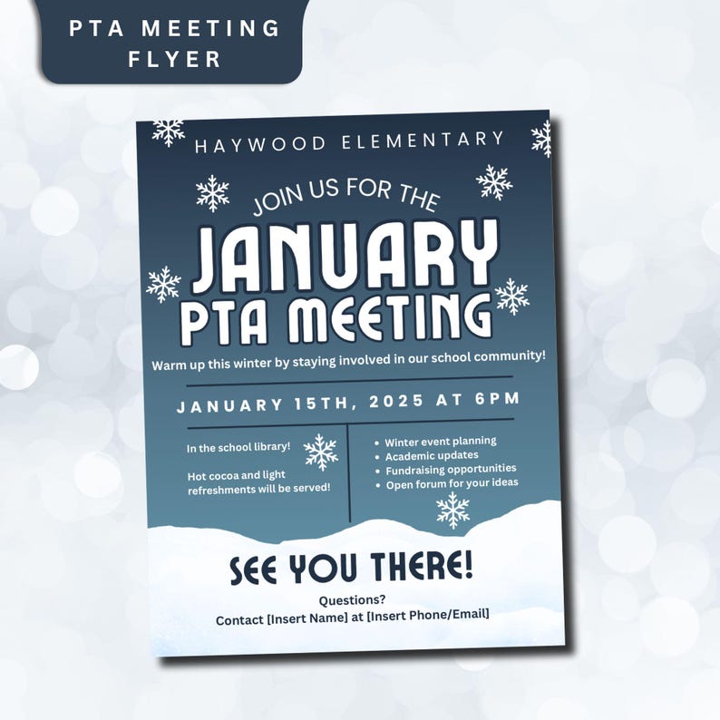 January PTO School Flyer, Winter PTA Flyer, PTA Flyer, Pta Sign up Flyer, School Pto, School Pta ...