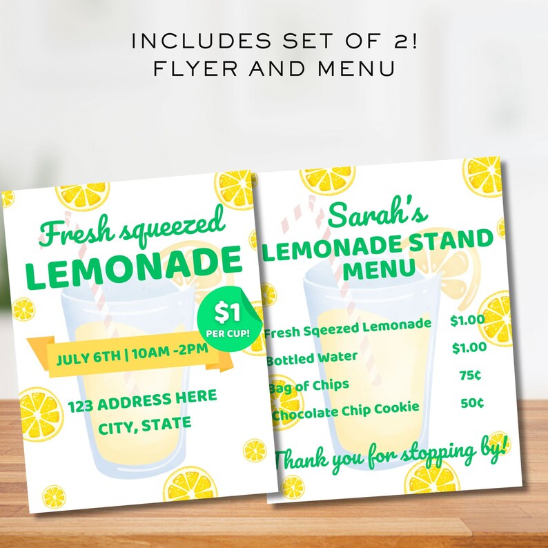 Lemonade, Stand Flyer, Lemonade, Stand Menu, Lemonade, Fundraiser ...