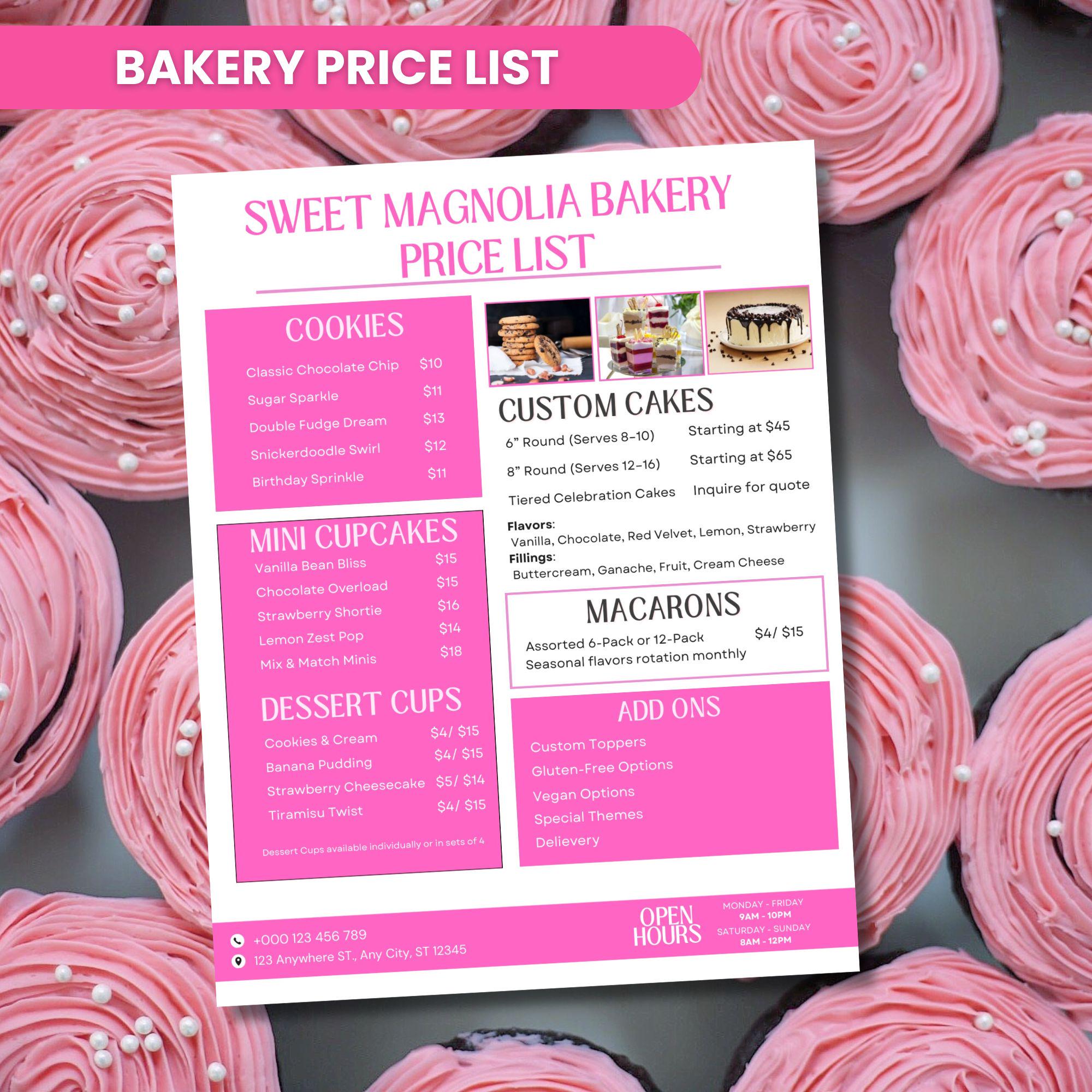 Bakery Price List, Bakery Menu Template, Bakery Price List Template, Price List Flyer, Custom ...