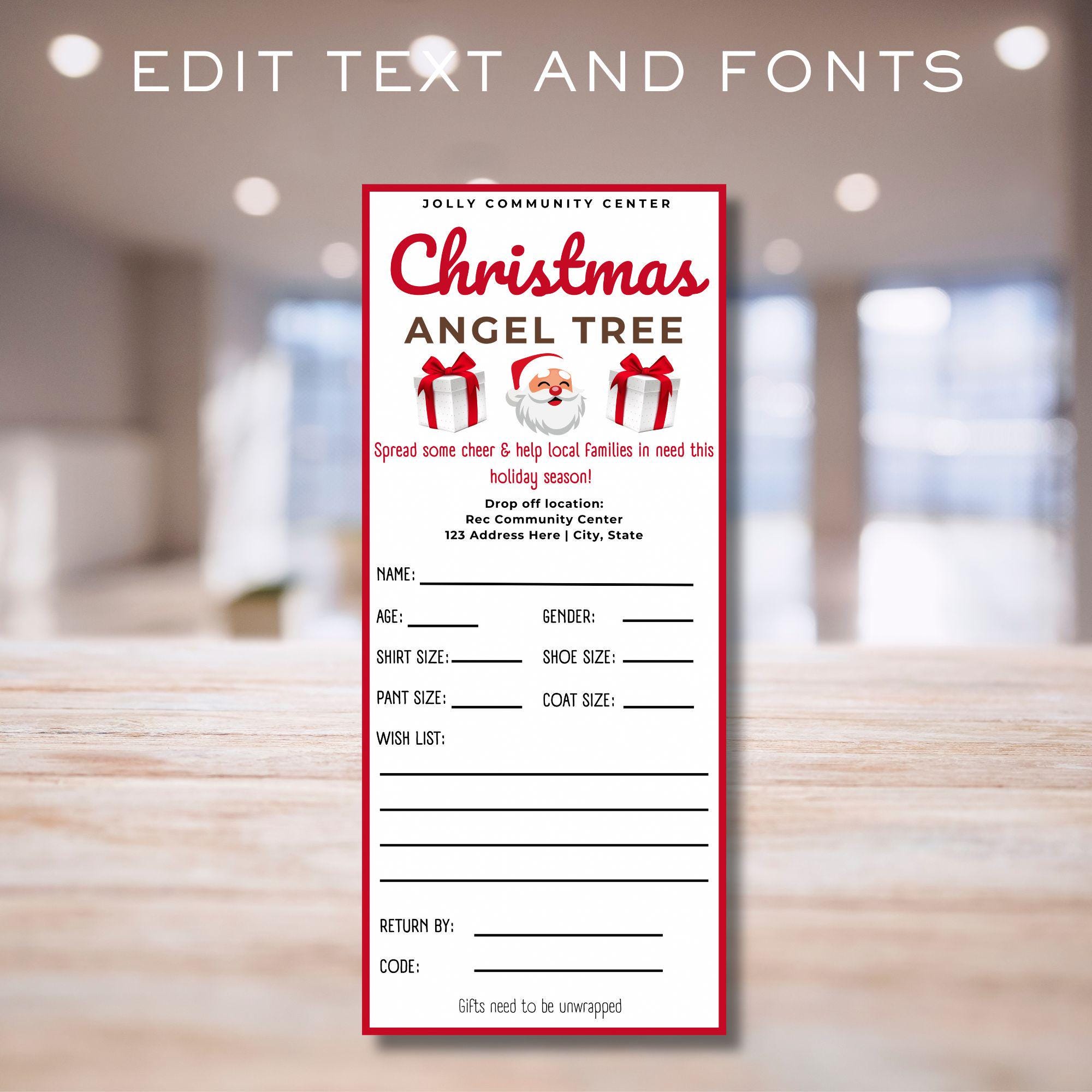 Christmas Angel Tree Tag Template, Giving Tree Tags, Christmas Tag ...