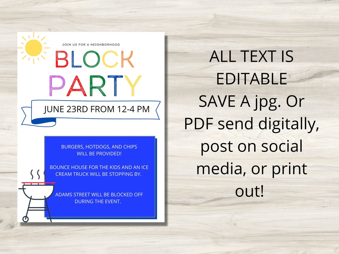 Editable Block Party Flyer Customizable Flyer Neighborhood - Etsy