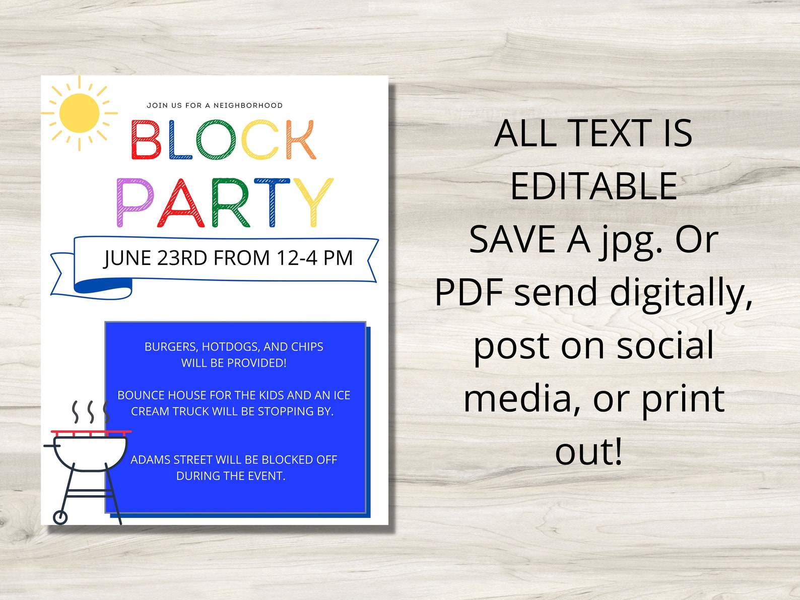 Editable Block Party Flyer Customizable Flyer Neighborhood - Etsy