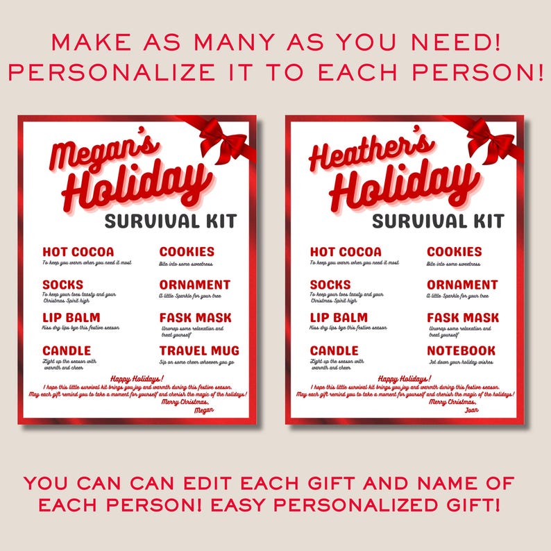 Holiday Survival Kit Template, Survival Kit, Holiday Gift Idea, Last ...