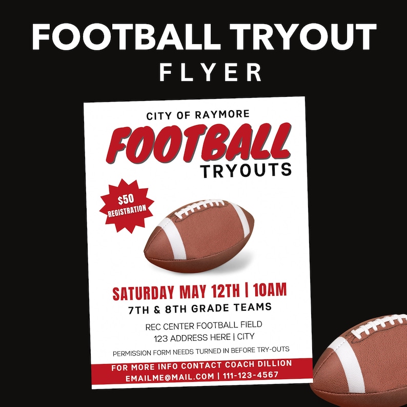Editable Flyer, Football Flyer, Football Sign up Flyer, Canva Flyer ...