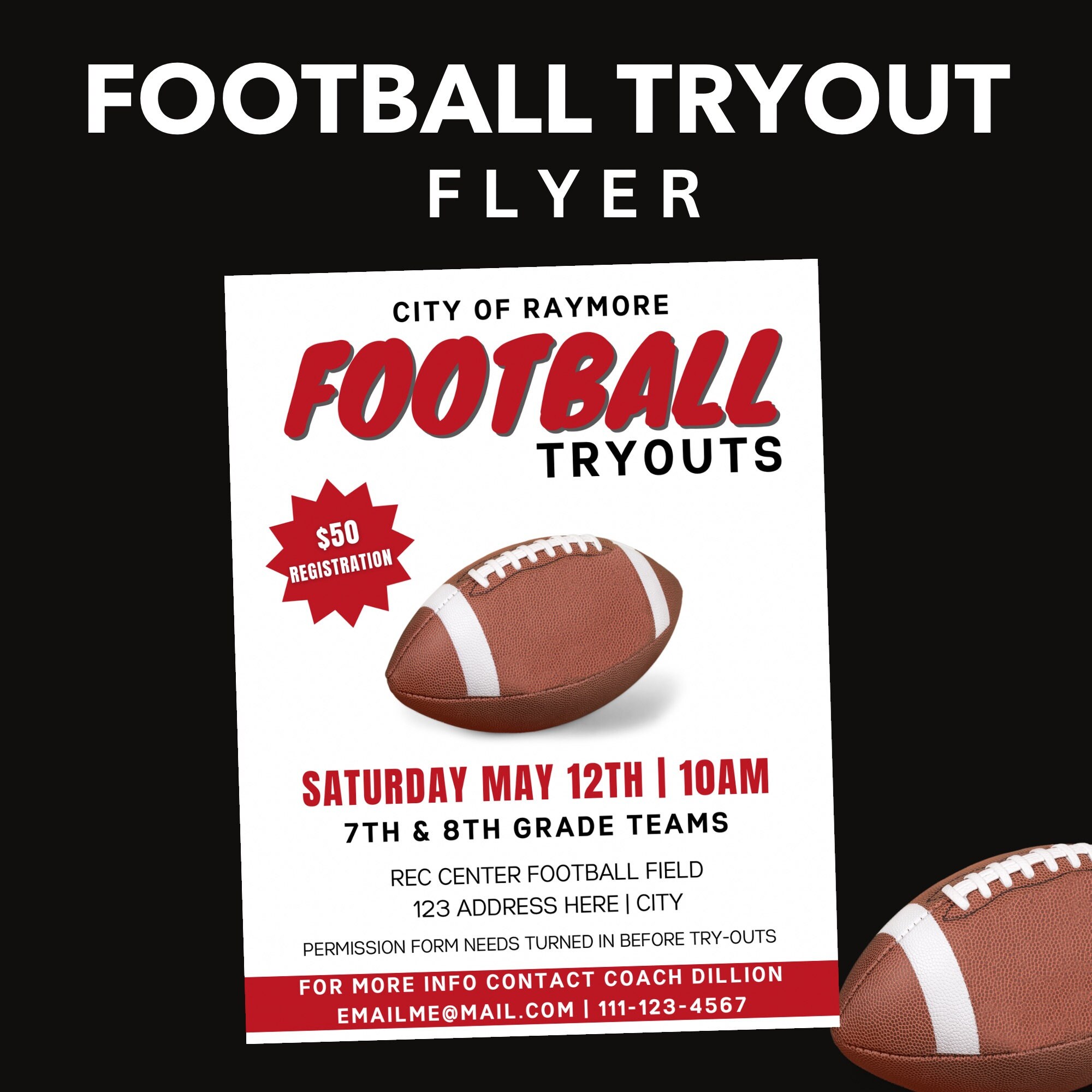 Editable Flyer, Football Flyer, Football Sign up Flyer, Canva Flyer ...