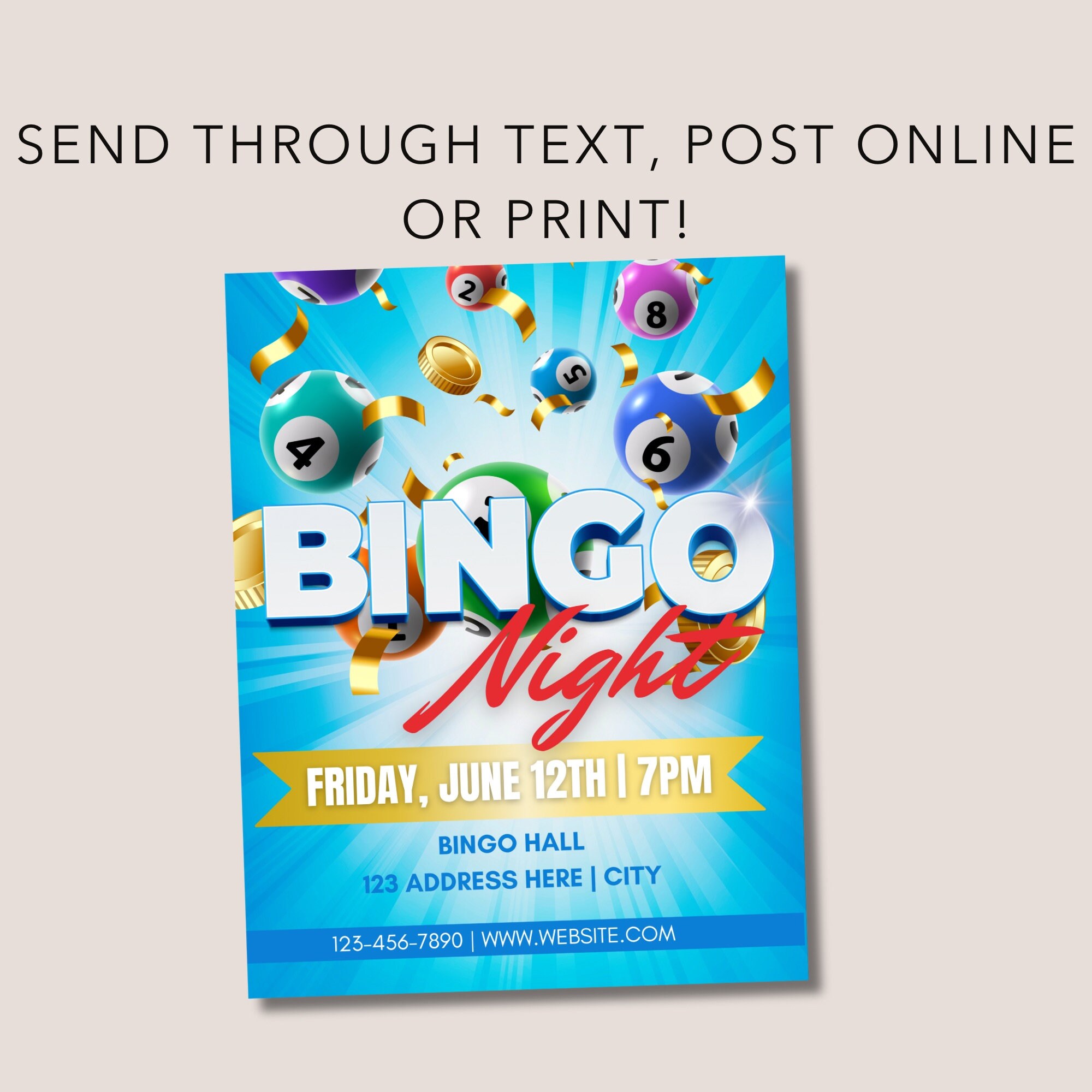 BINGO Flyer, Editable Flyer Template, Bingo Night, Bingo Theme Party ...