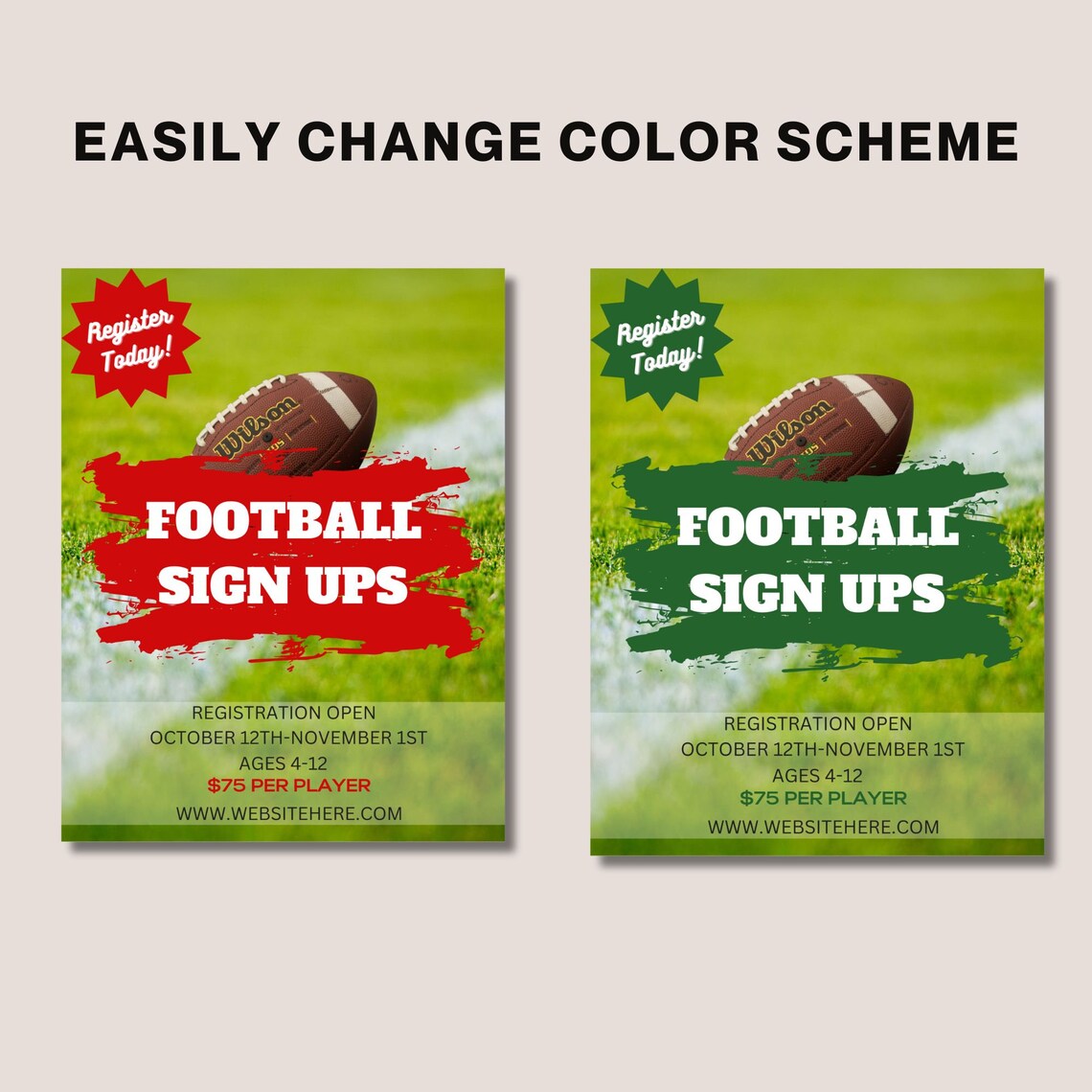 Editable Flyer, Football Flyer, Football Sign up Flyer, Canva Flyer ...