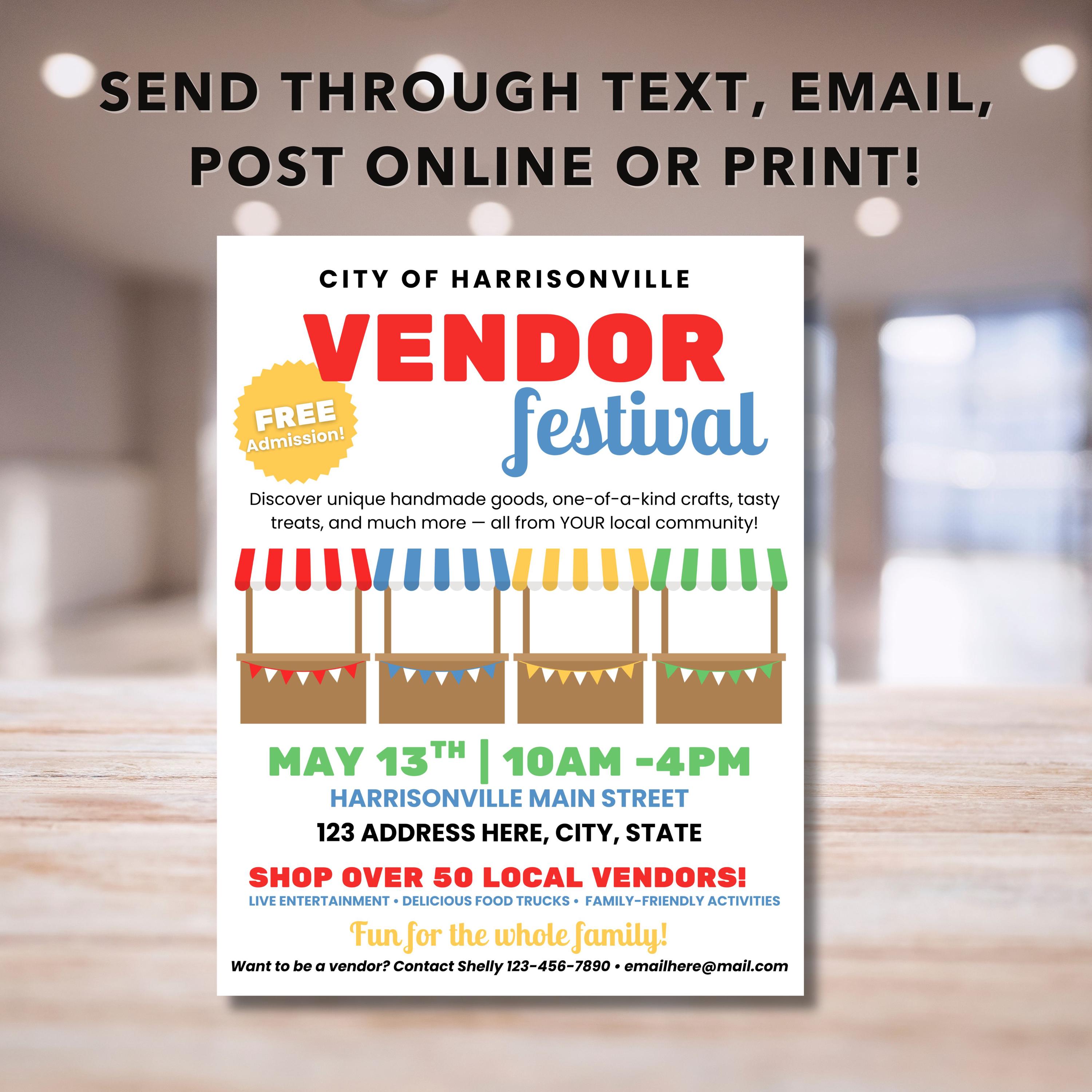 Community Vendor Event Flyer, Local Market Festival Poster, Editable ...
