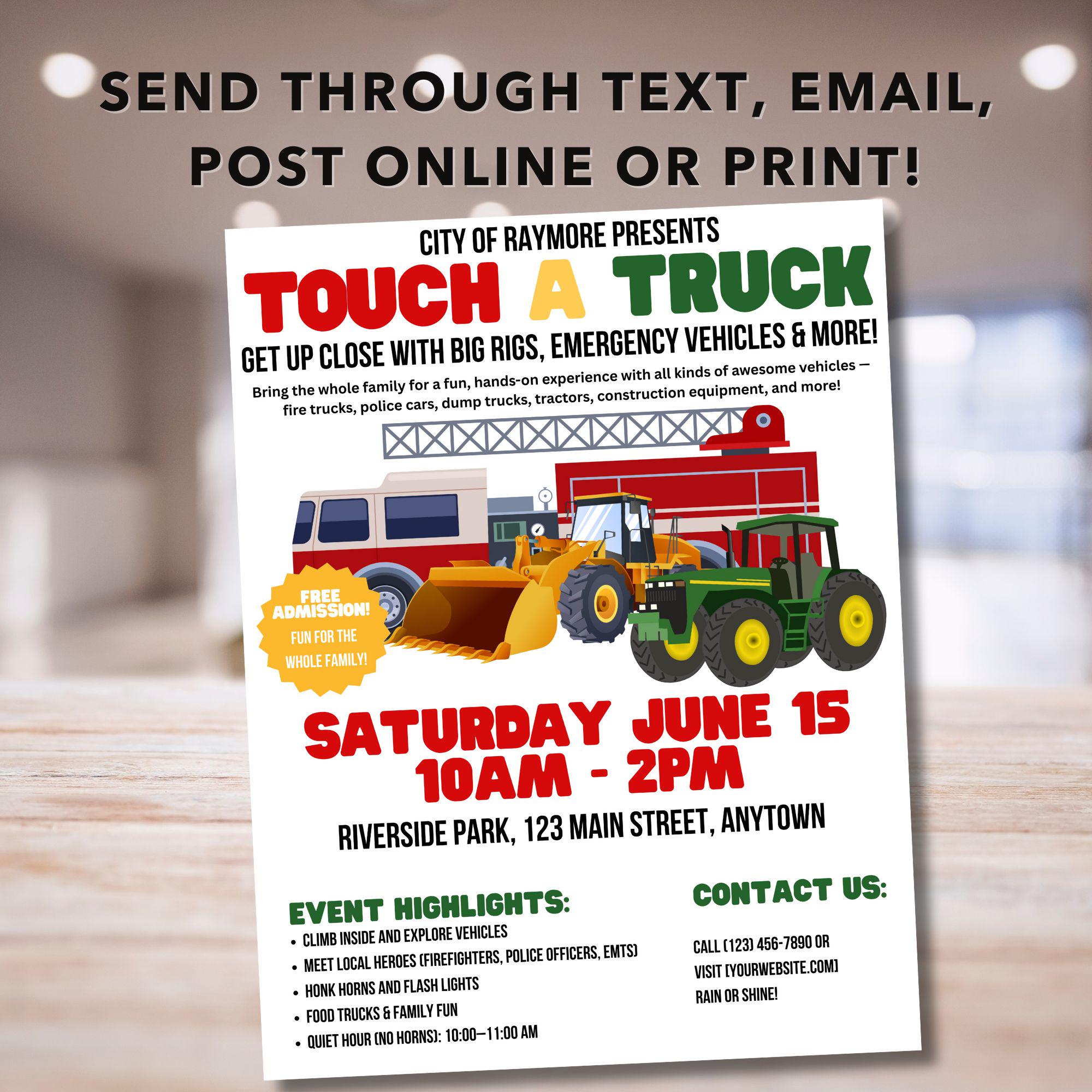 Touch a Truck Event Flyer Template | Editable Kids Truck Show Flyer ...