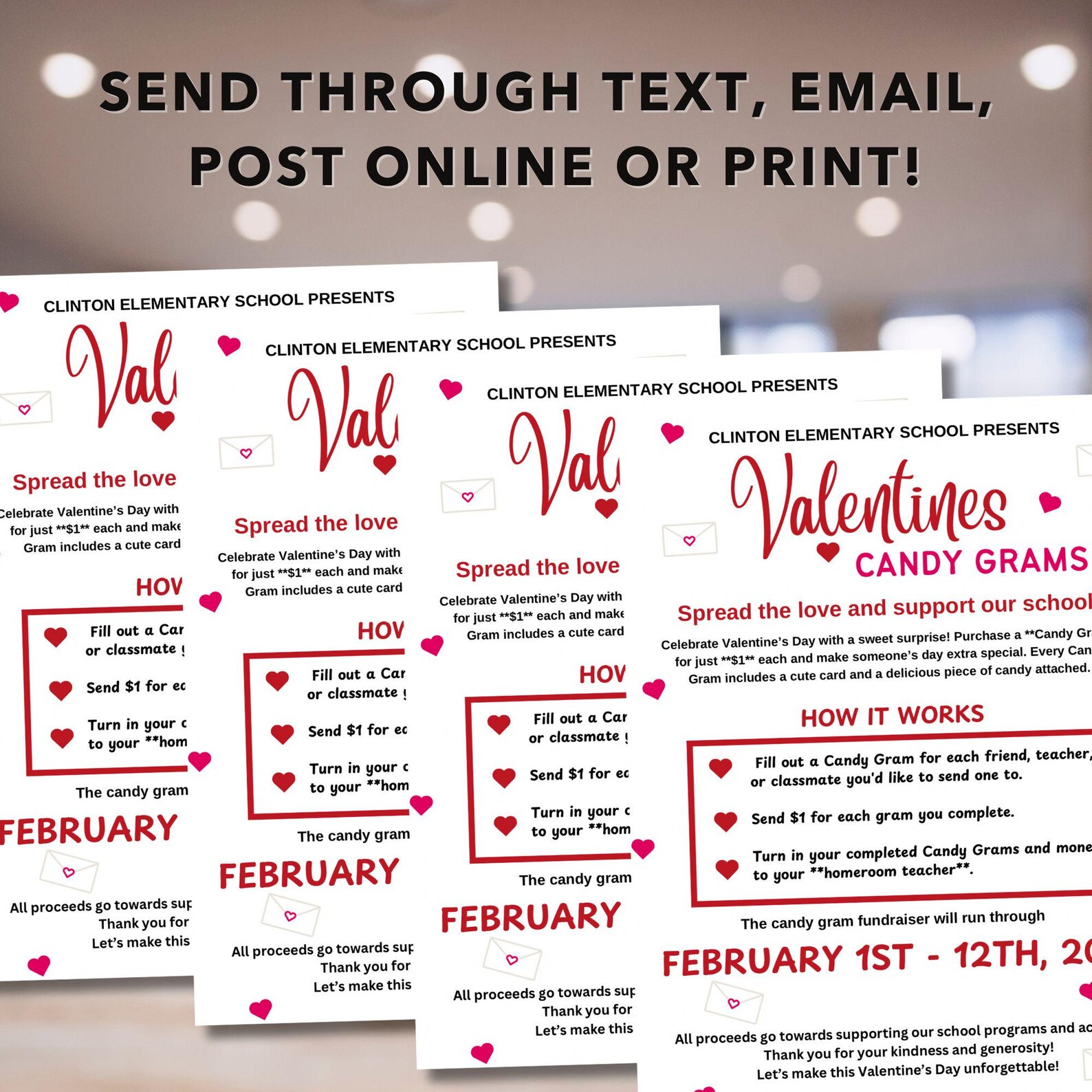 Editable Valentines Candy Gram Flyer, Valentines Fundraiser Flyer ...