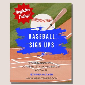 Editable Flyer, Baseball Flyer, Baseball Sign up Flyer, Canva Flyer ...