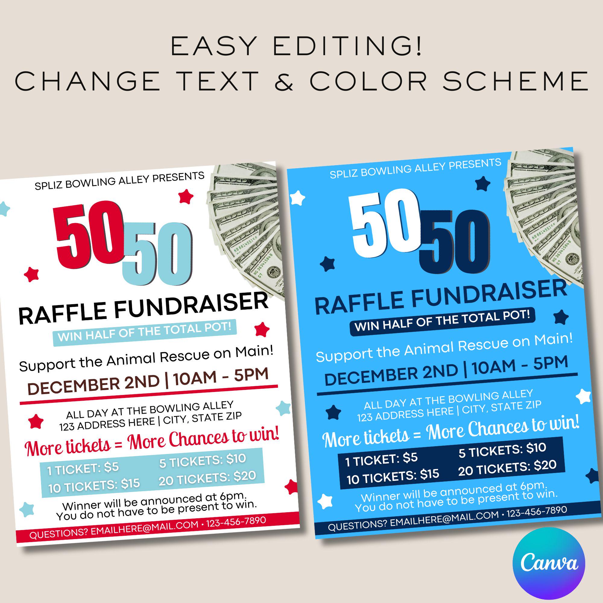 50 50 Raffle Fundraiser Flyer, Raffle Event, Raffle Flyer, Fundraiser ...