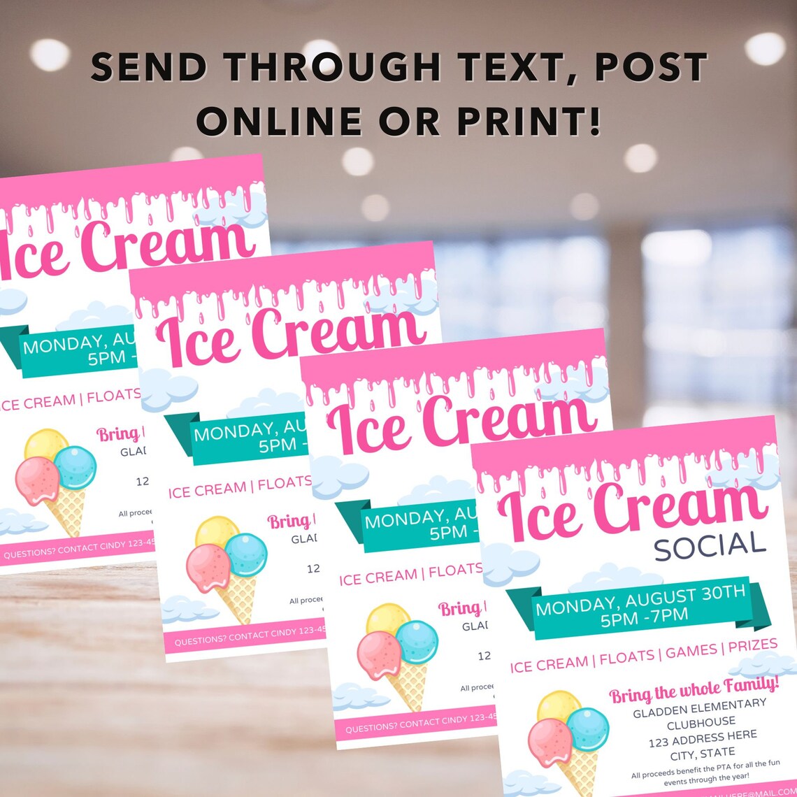 Editable Ice Cream Social Flyer, Ice Cream Event Flyer, Editable Flyer ...
