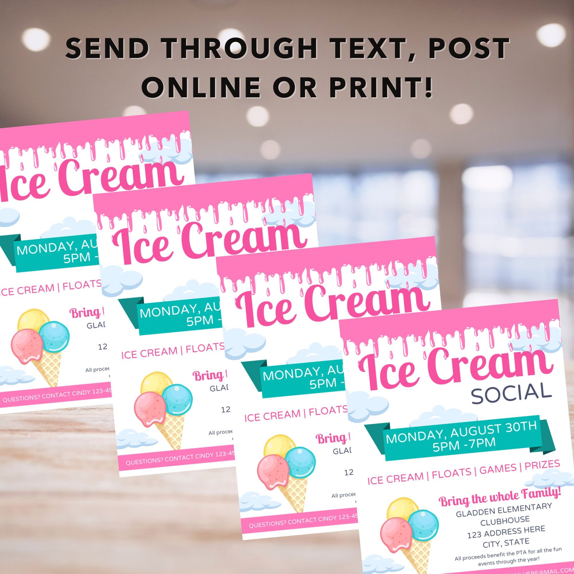 Editable Ice Cream Social Flyer, Ice Cream Event Flyer, Editable Flyer ...