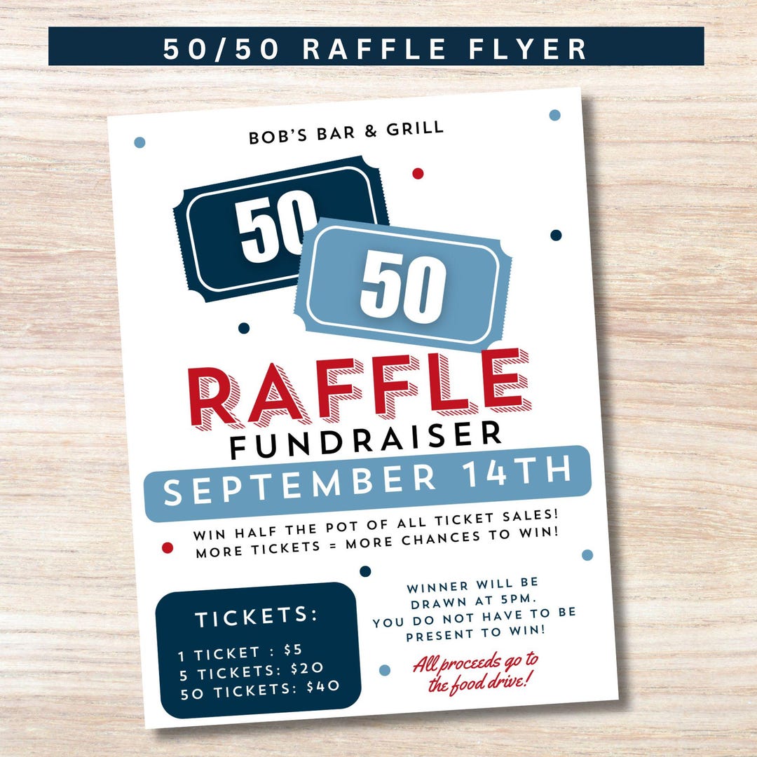 50 50 Raffle Fundraiser Flyer, Raffle Event, Raffle Flyer, Fundraiser ...