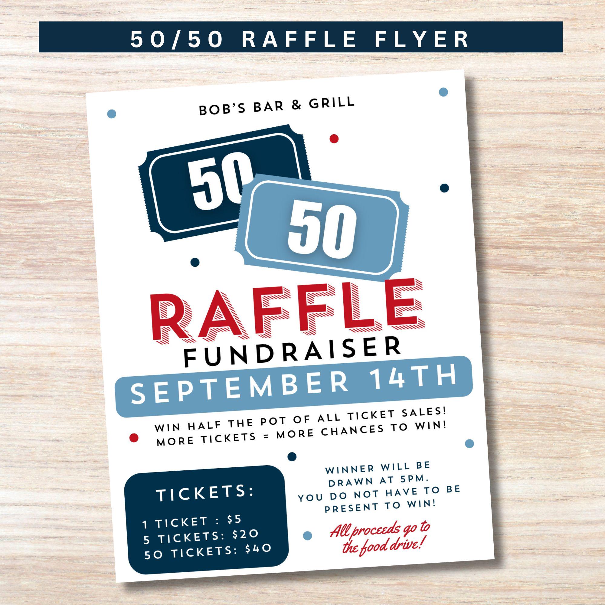 50 50 Raffle Fundraiser Flyer, Raffle Event, Raffle Flyer, Fundraiser Flyer, School Fundraiser ...