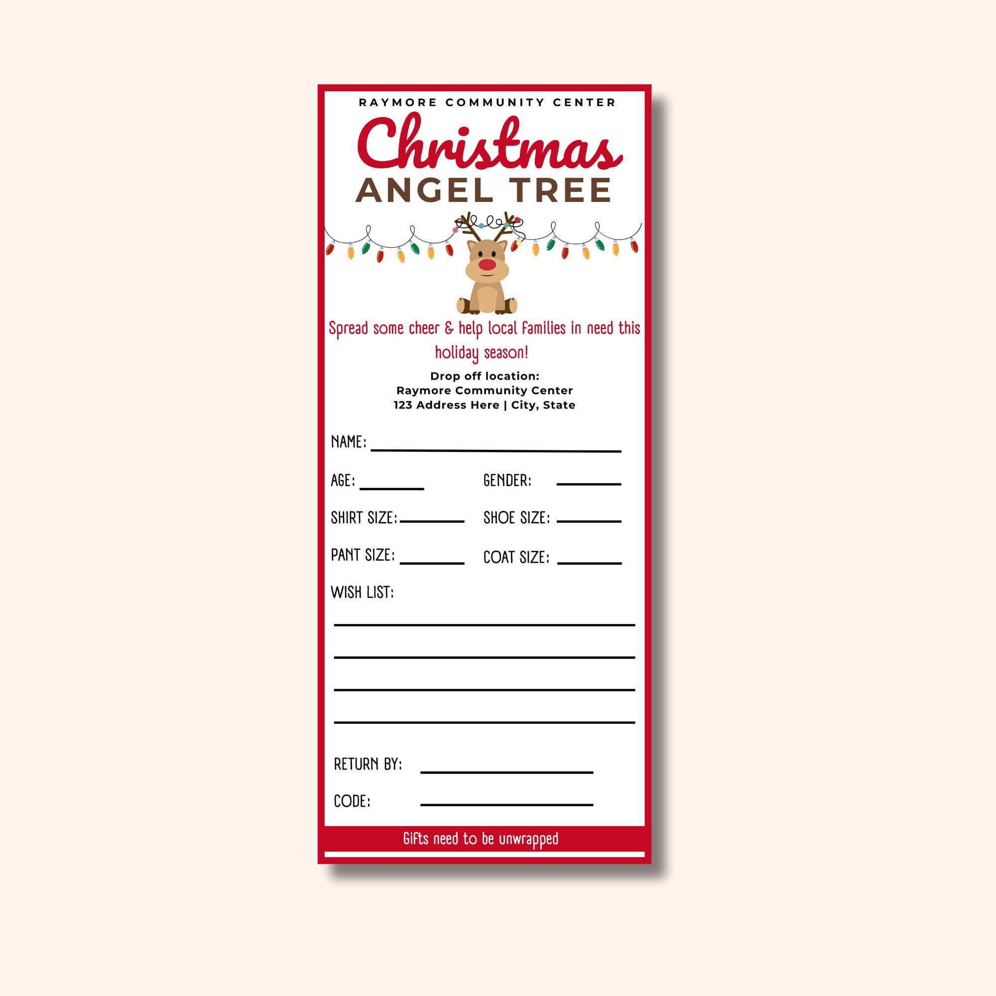 Christmas Angel Tree Tag Template, Giving Tree Tags, Christmas Tag ...