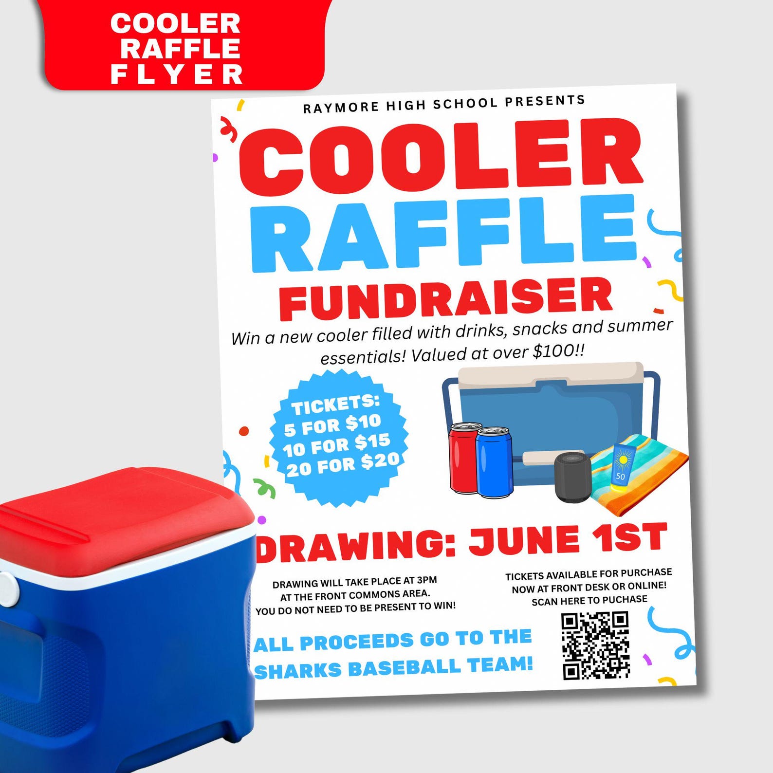 Cooler Raffle Fundraiser Flyer, Raffle Event, Summer Raffle Flyer ...