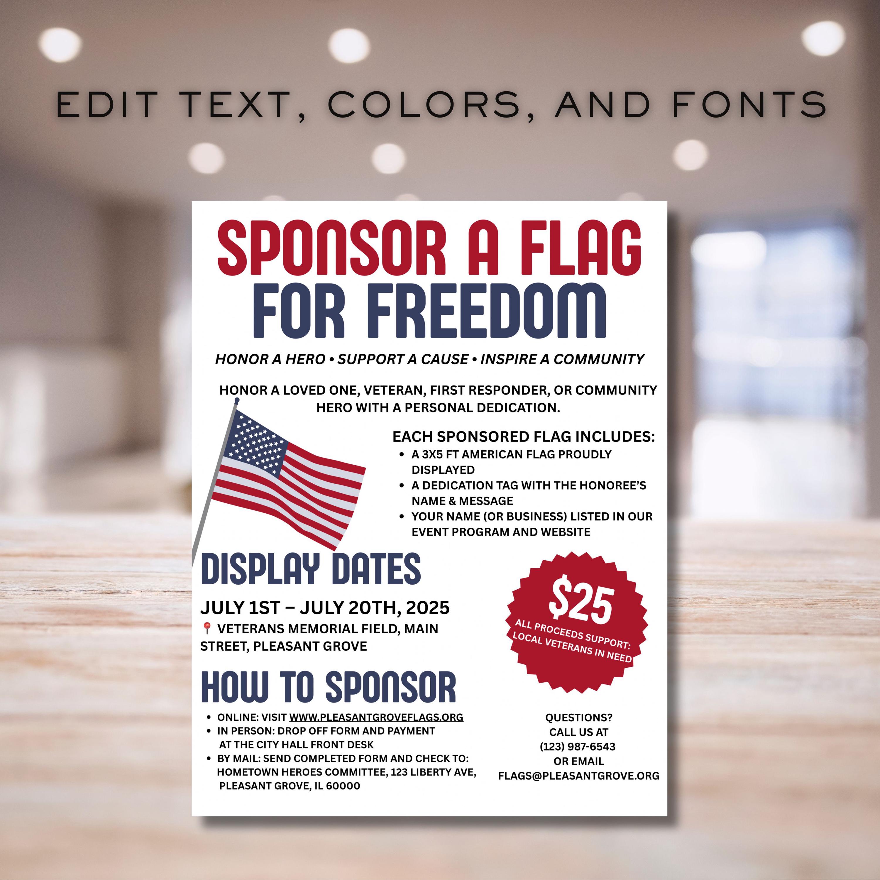 Sponsor a Flag Fundraiser, Fourth July Funsraiser Flyer , Flag Your ...