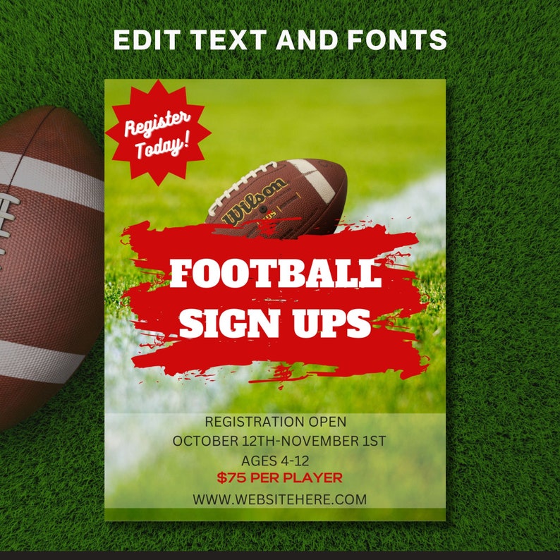 Editable Flyer, Football Flyer, Football Sign up Flyer, Canva Flyer ...