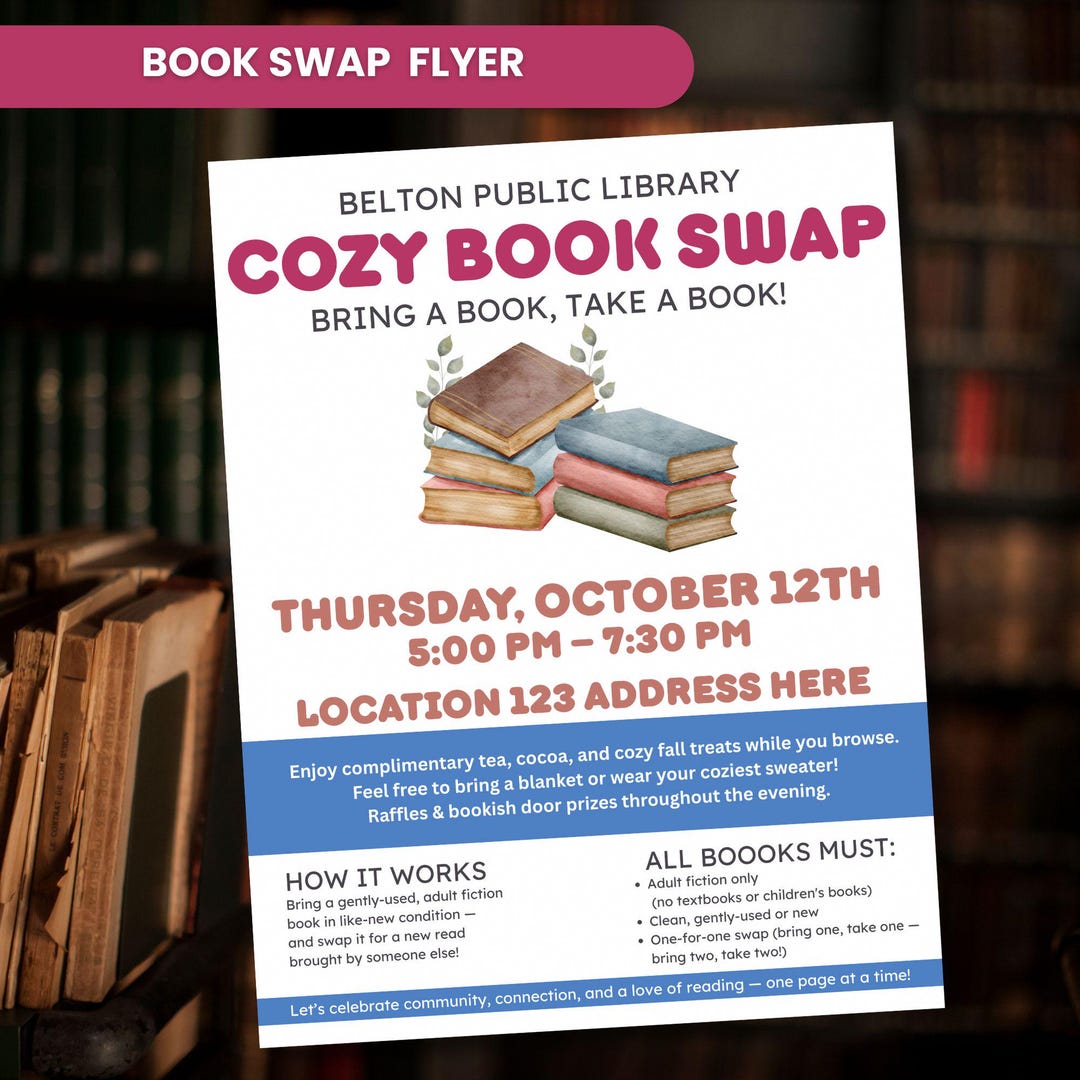 Book Swap Event Flyer, Book Flyer, Book Group Flyer, Library Flyer ...
