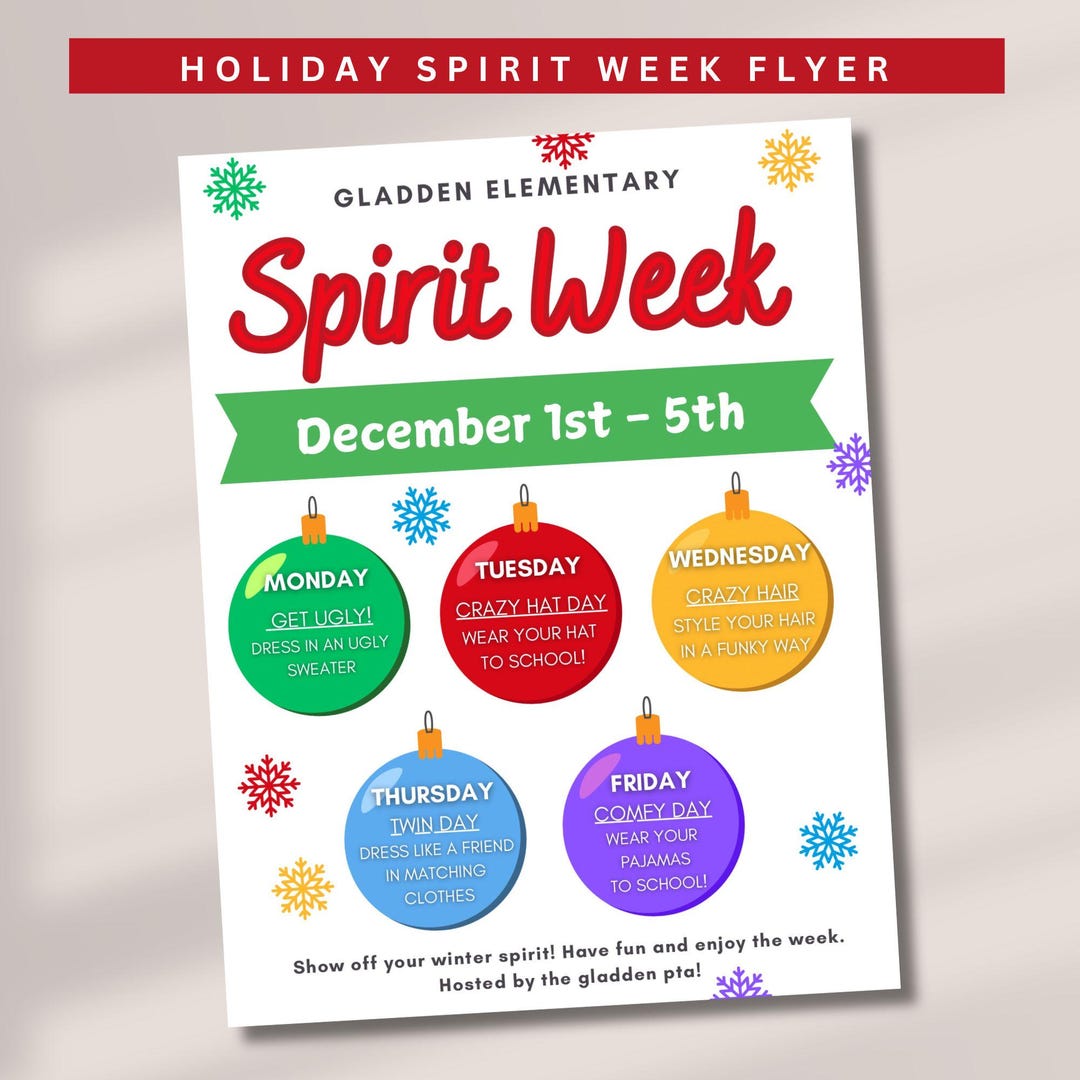 Holiday Spirit Week Flyer, Teacher Appreciation Flyer, School Flyer ...