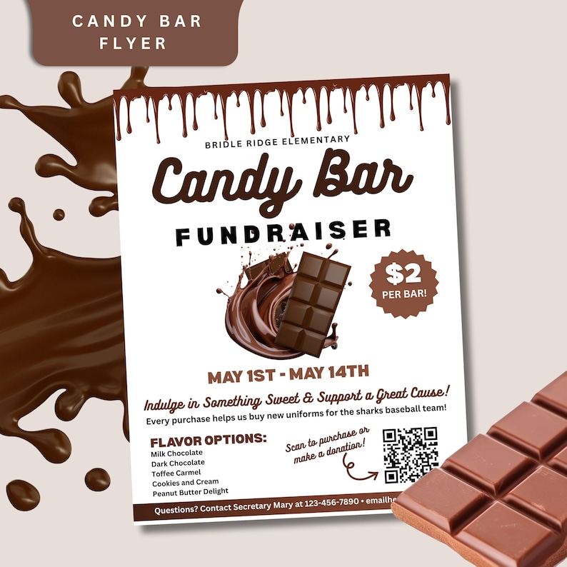 Candy Bar Fundraiser Flyer, Chocolate Bar Fundraiser Flyer, School ...