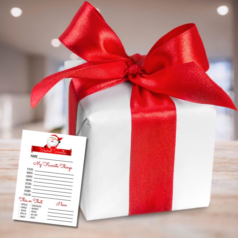 Secret Santa Questionnaire, Secret Santa Cards, Instant Download, Santa ...