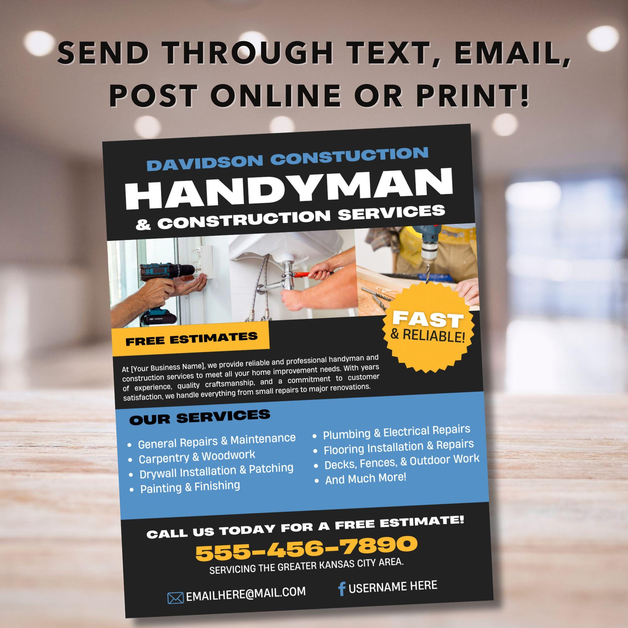 EDITABLE Handy Man Flyer, Flyer Template, Handy Man Services, Home ...