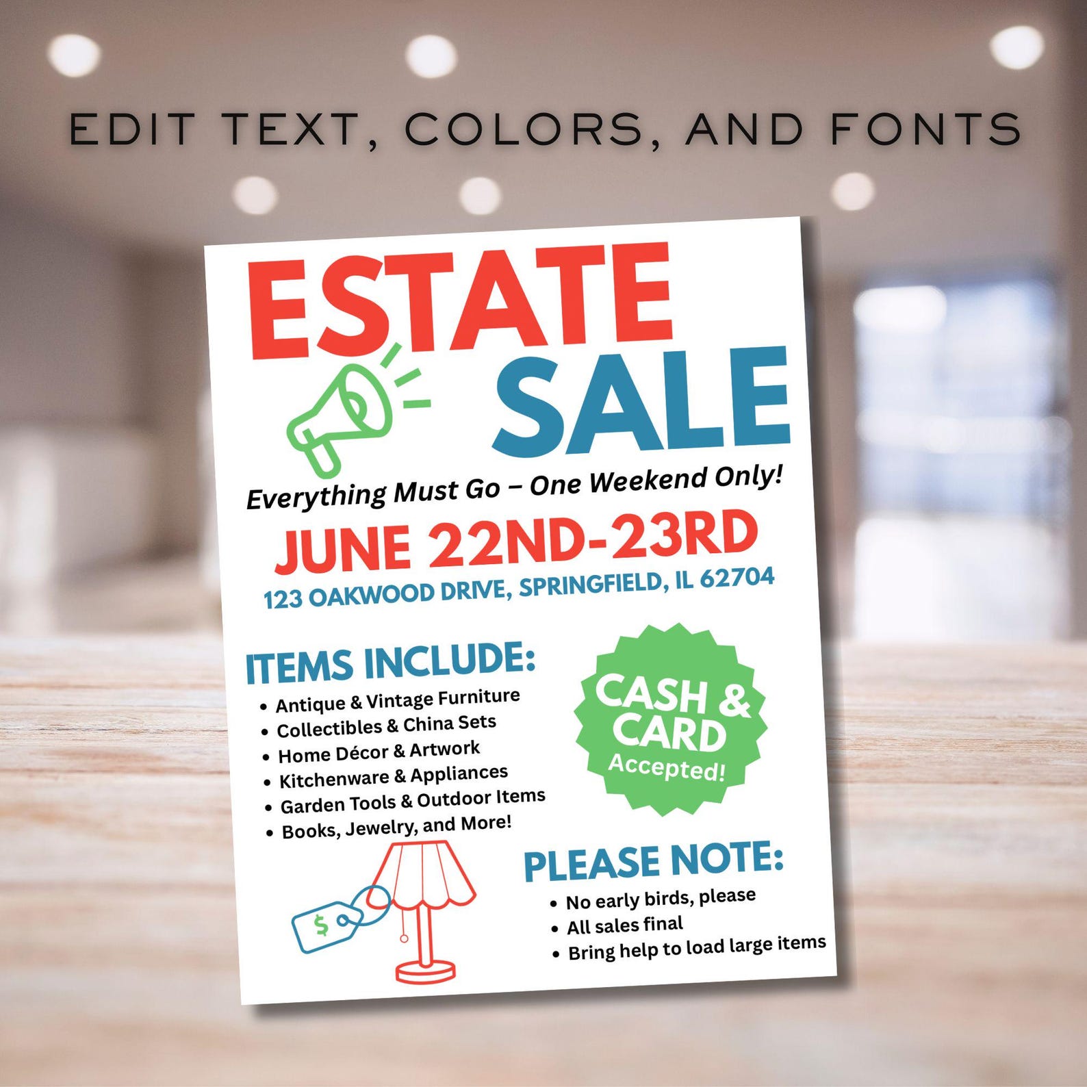 Estate Sale Flyer, Flyer Template, Yard Sale Flyer, Estate Sale Sign ...
