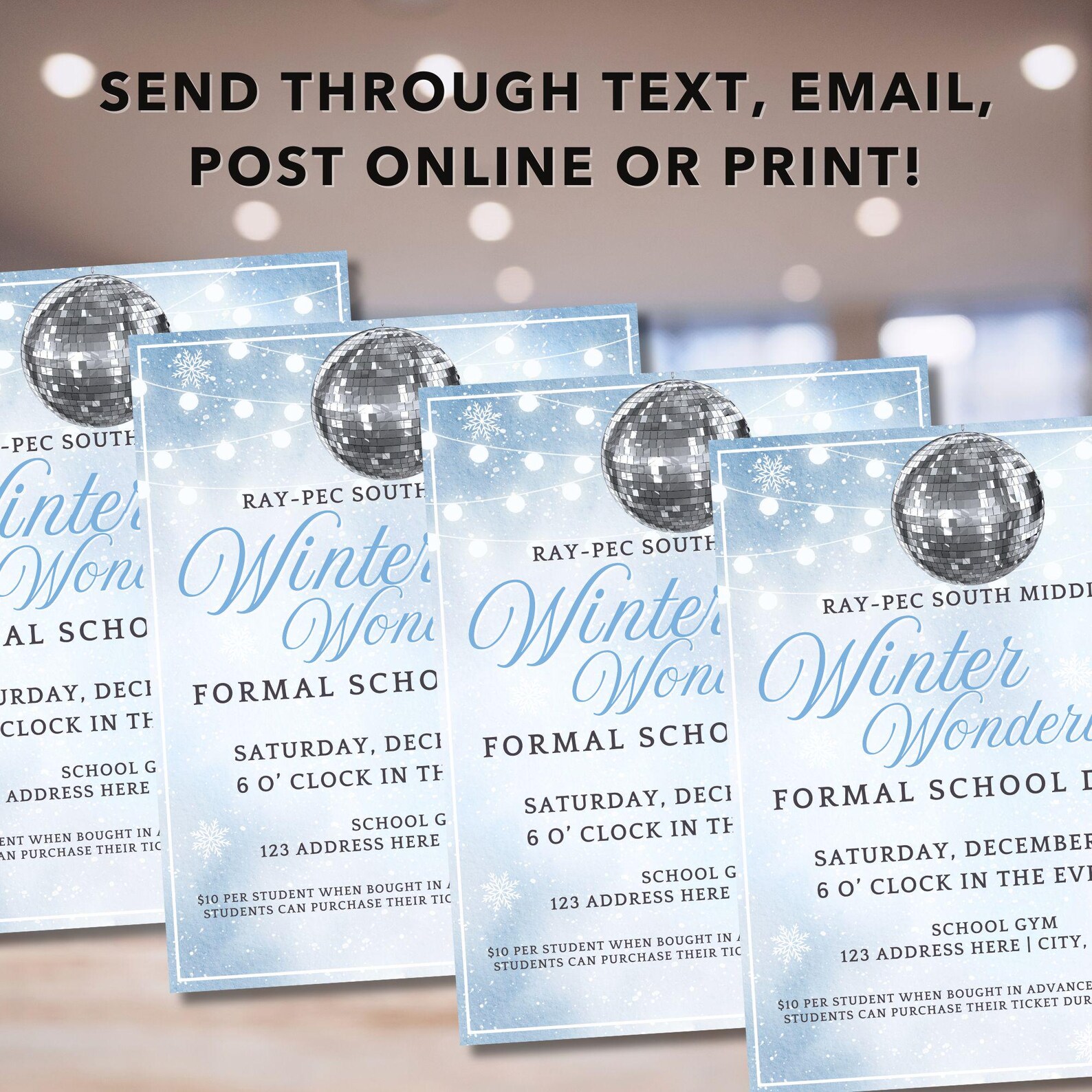 Winter School Dance Flyer, Flyer Template, Winter Wonderland Dance ...