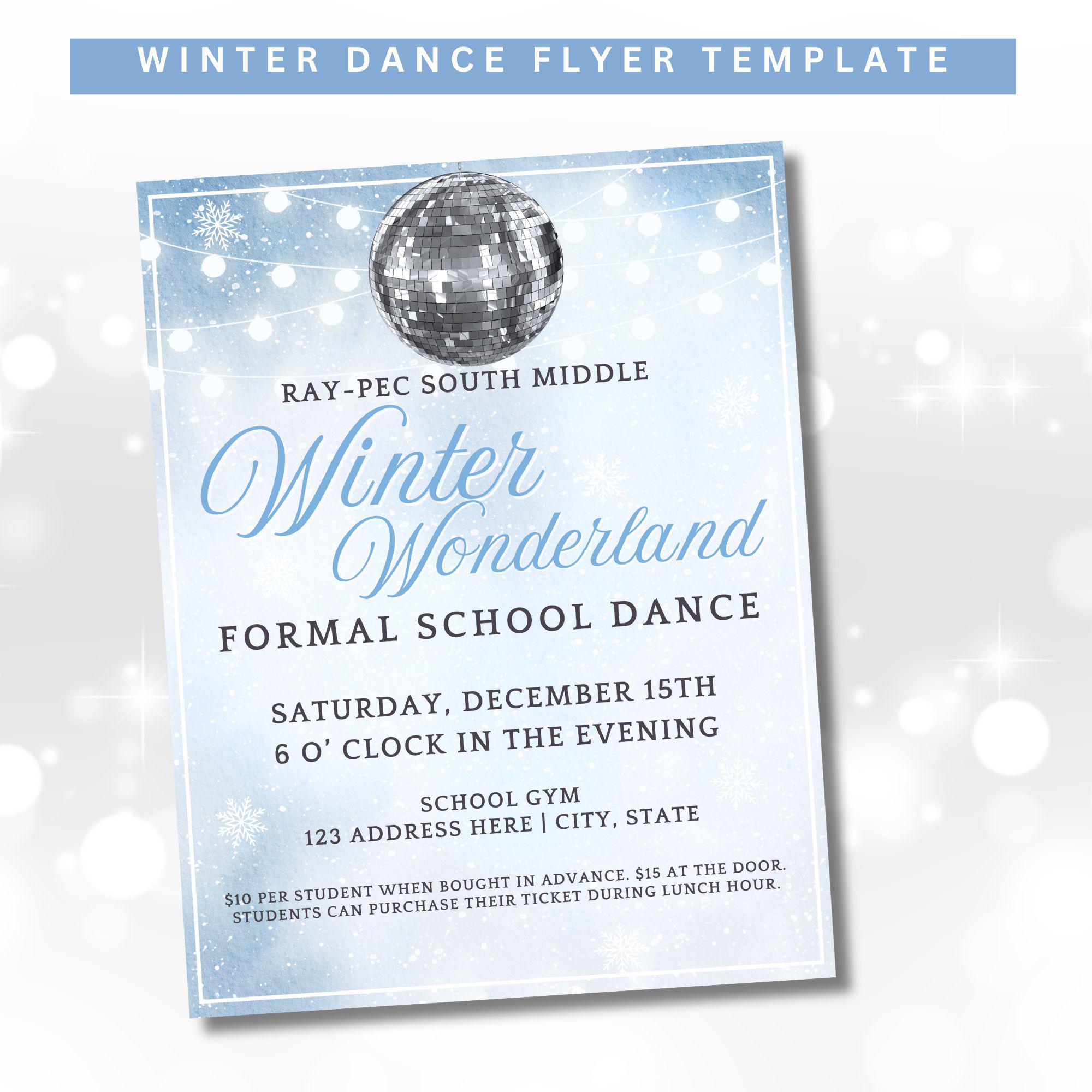 Winter School Dance Flyer, Flyer Template, Winter Wonderland Dance ...
