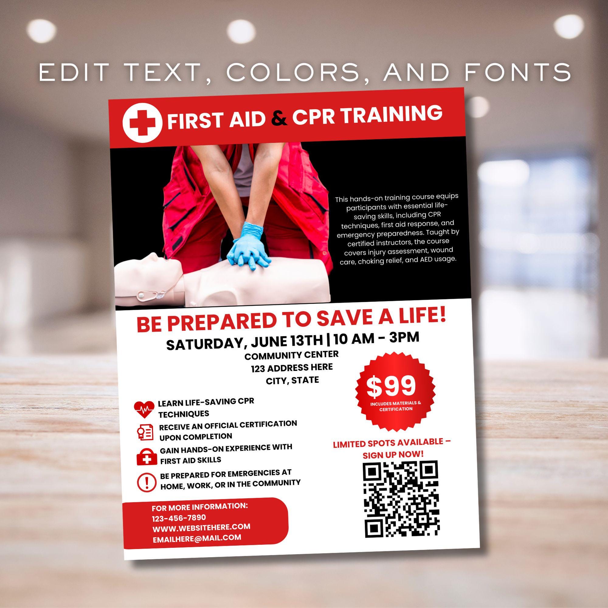First Aid and CPR Flyer, CPR Training, First Aid Flyer, Fundraiser ...