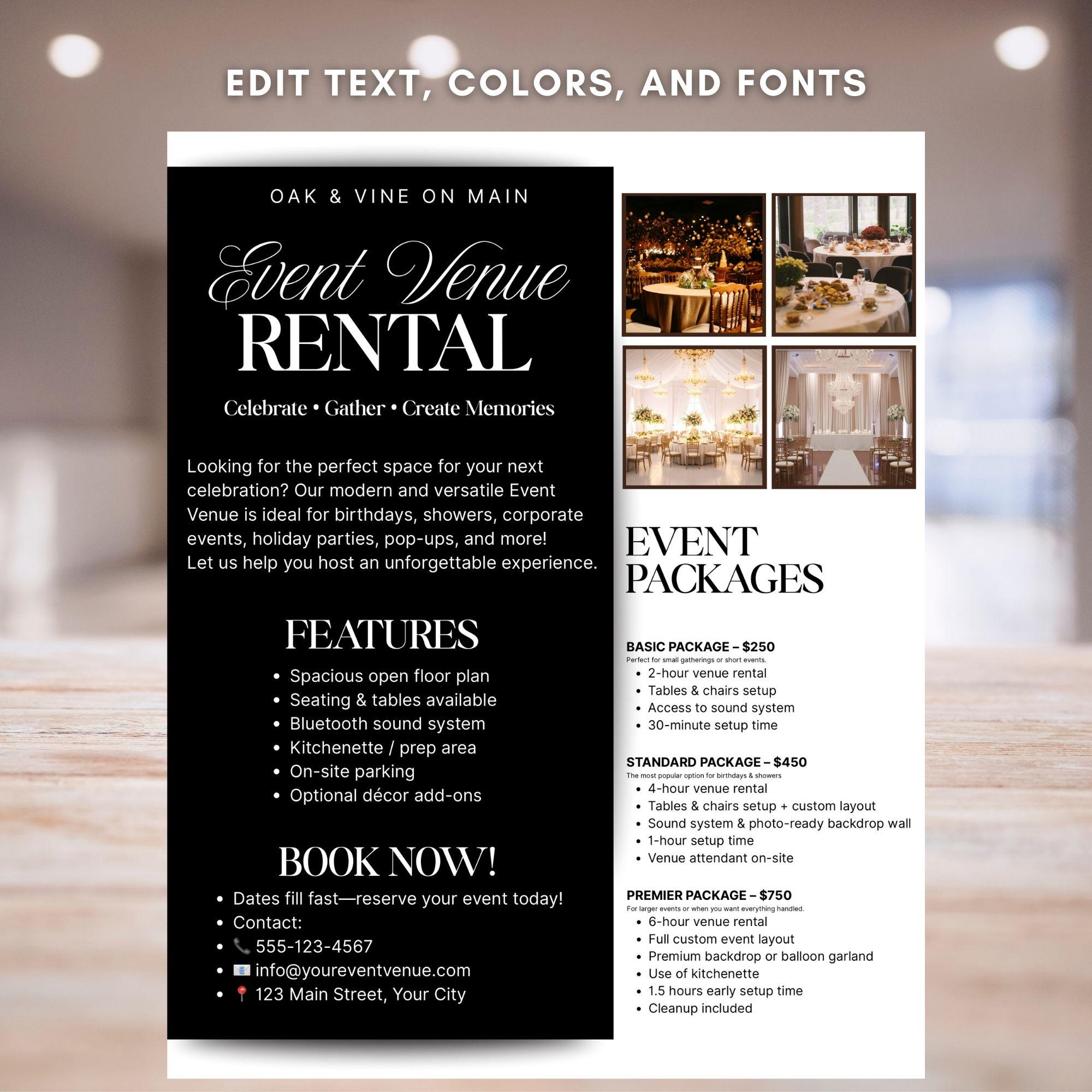 Venue for Rent Flyer, Venue Rental Flyer, Party Venue Advertisement ...