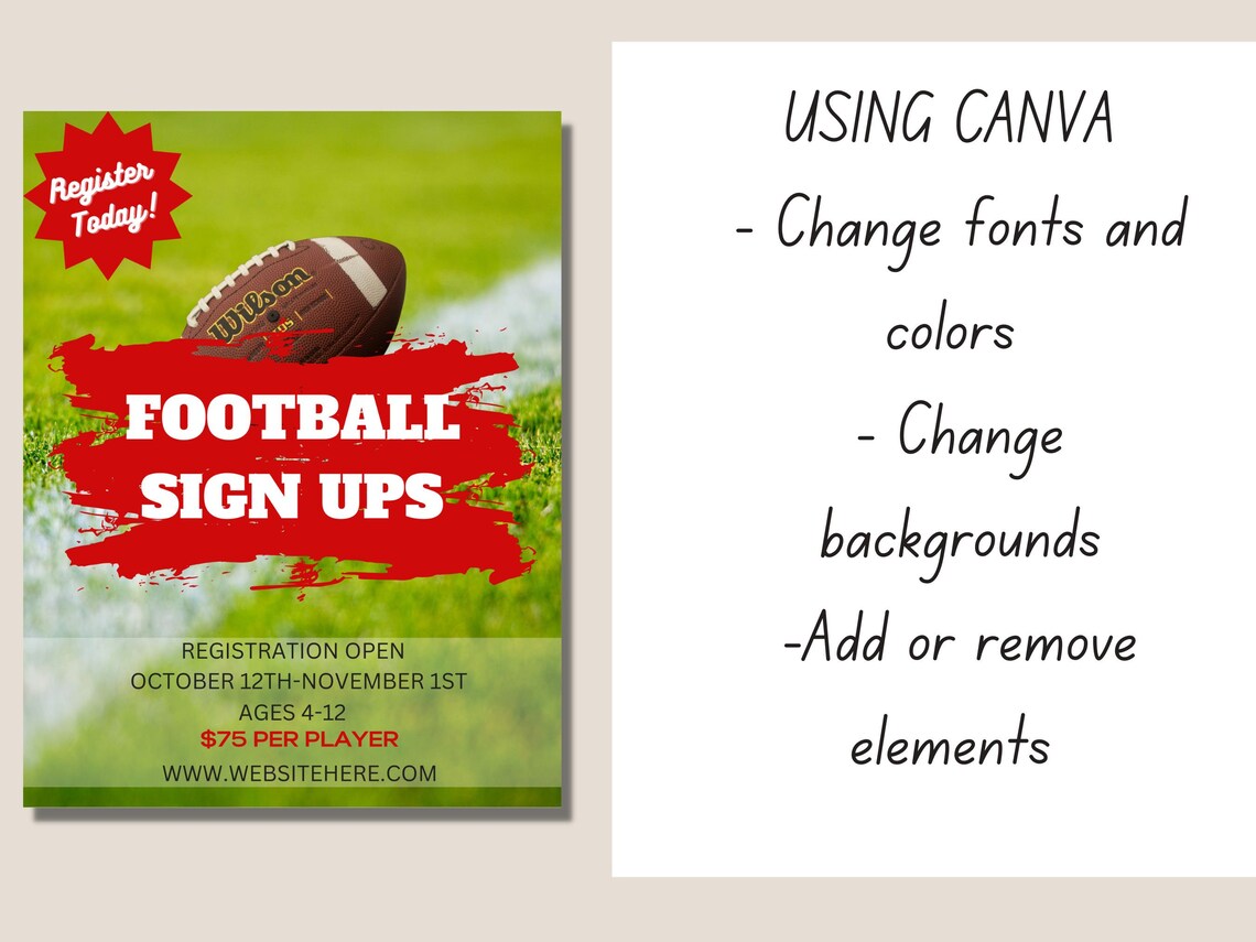 Editable Flyer, Football Flyer, Football Sign up Flyer, Canva Flyer ...