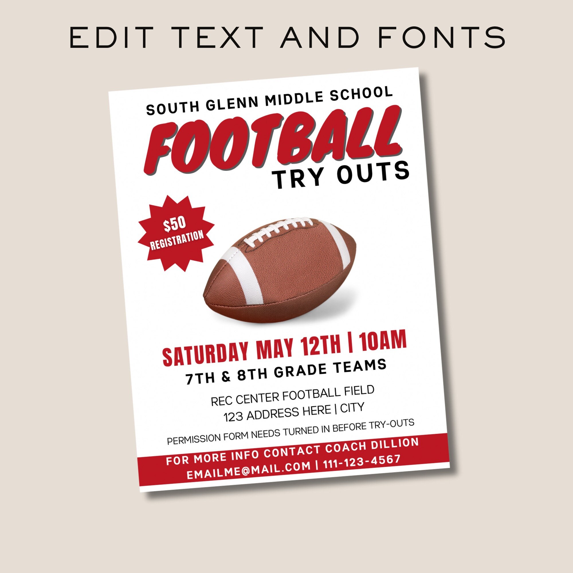 Editable Flyer, Football Flyer, Football Sign up Flyer, Canva Flyer ...