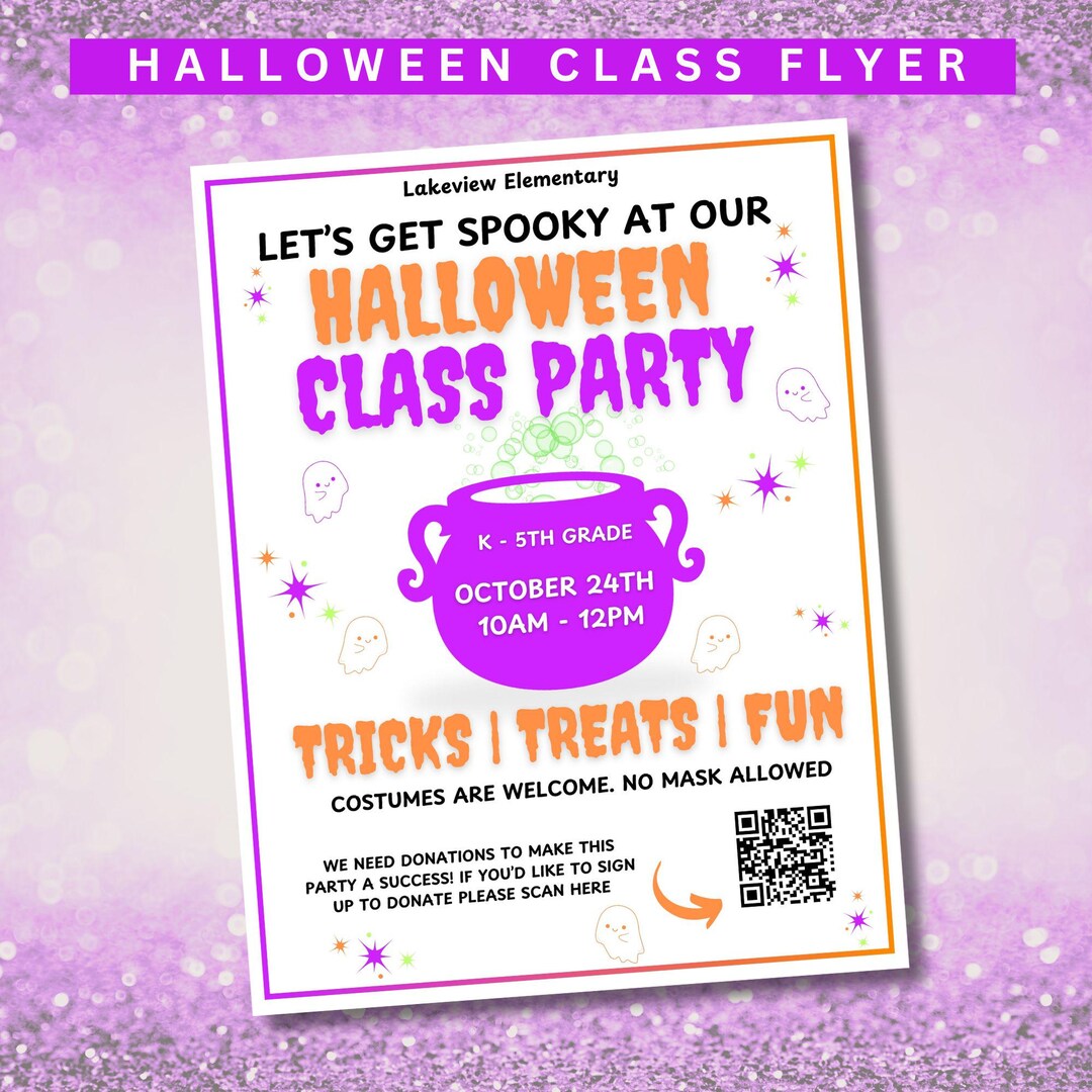 Halloween Class Party Flyer, Class Party Flyer, Halloween Party Flyer ...