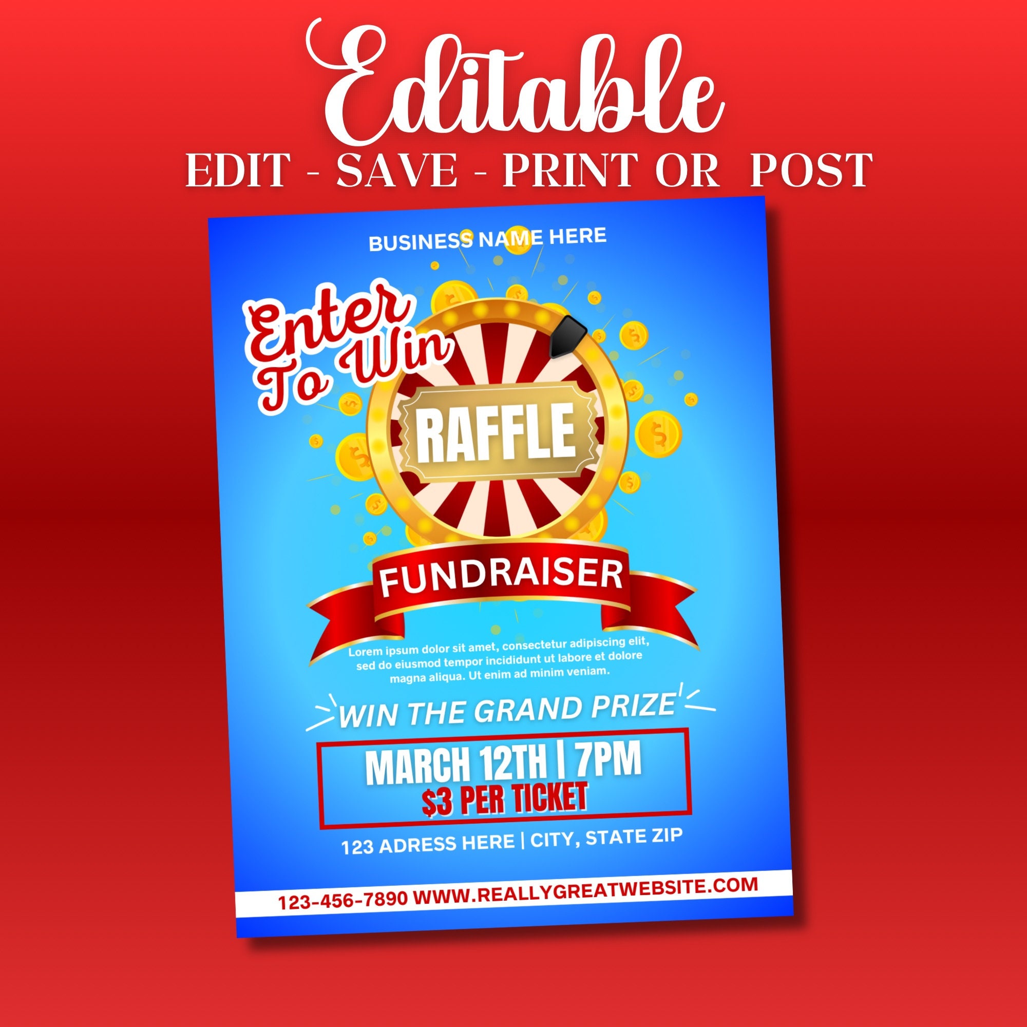 Raffle Flyer, 50 50 Raffle Flyer, Flyer Template, Drawing Contest Flyer ...