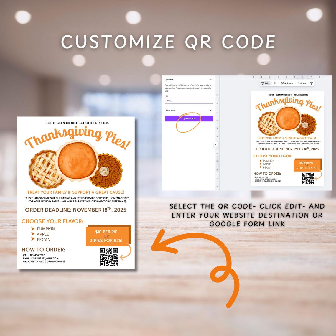 Thanksgiving Pie Fundraiser Flyer, Pie Sale, Pie Flyer, Fundraiser ...