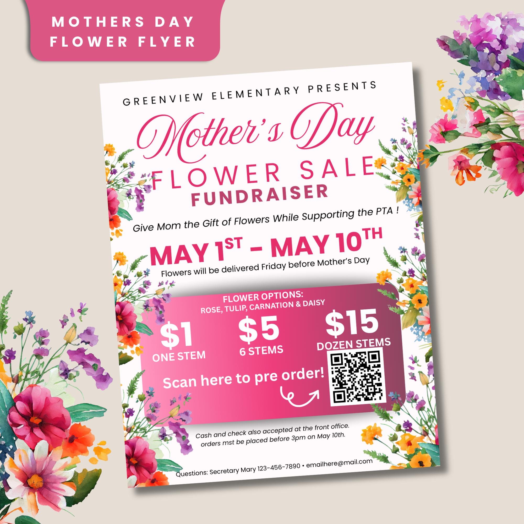 Mothers Day Flower Fundraiser, Flower Sale, Flower Fundraiser Flyer ...