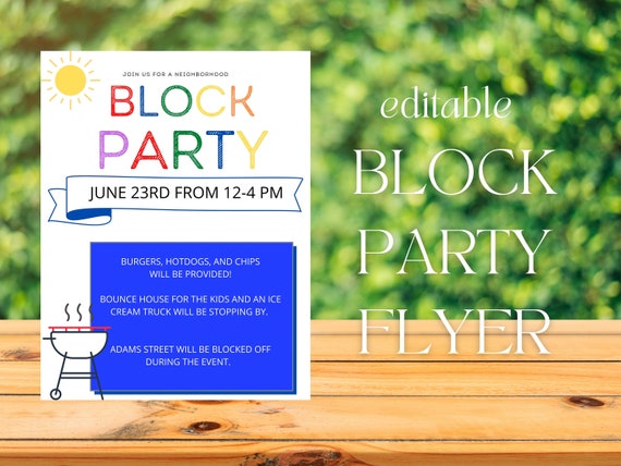 Editable Block Party Flyer Customizable Flyer Neighborhood | Etsy