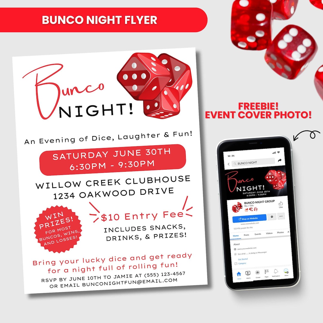 BUNCO Night Flyer, BUNCO Event, Game Night Flyer, Bunco Game Flyer ...