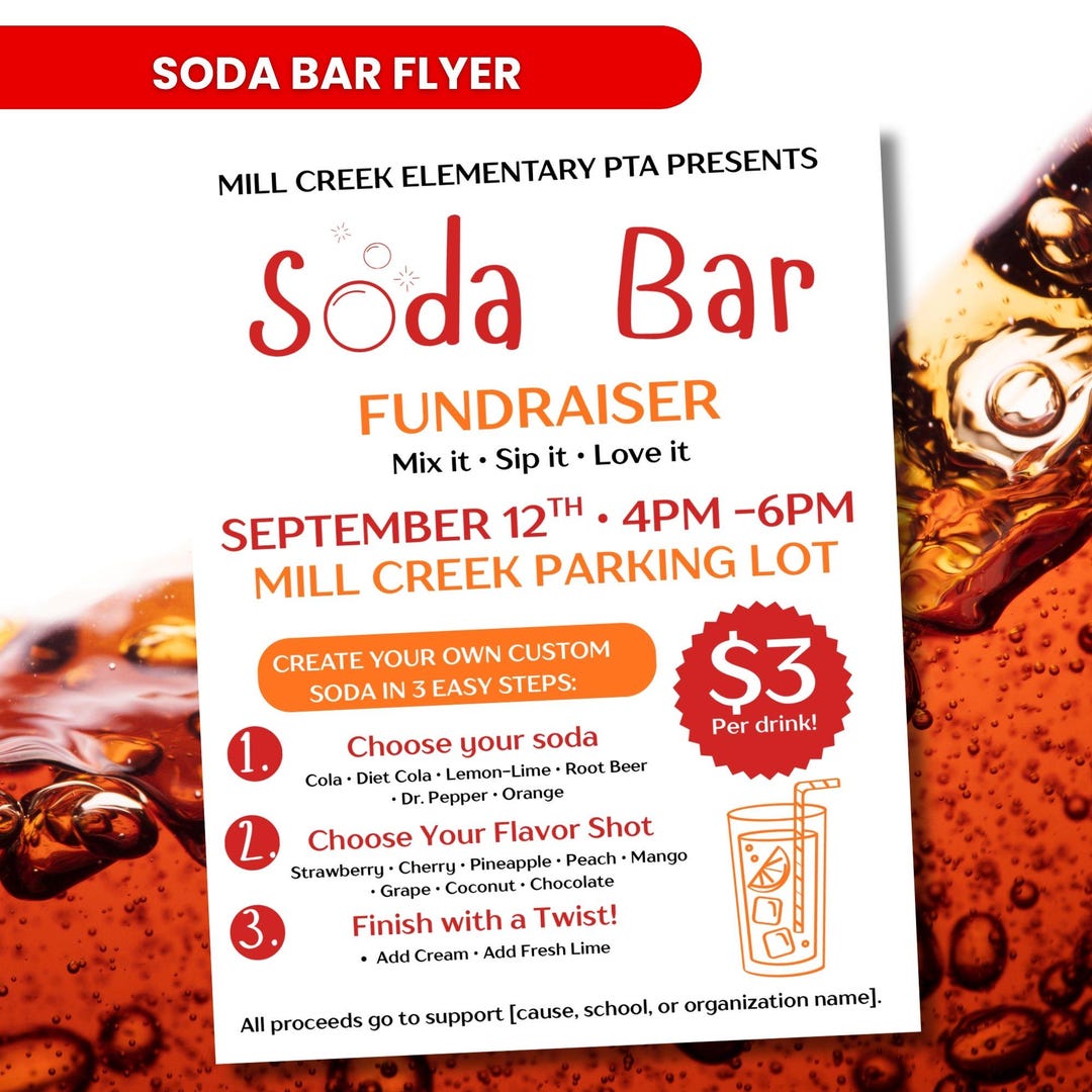 Soda Bar Fundraiser Flyer, Dirty Soda Flyer, Soda Event, Make Your Own ...