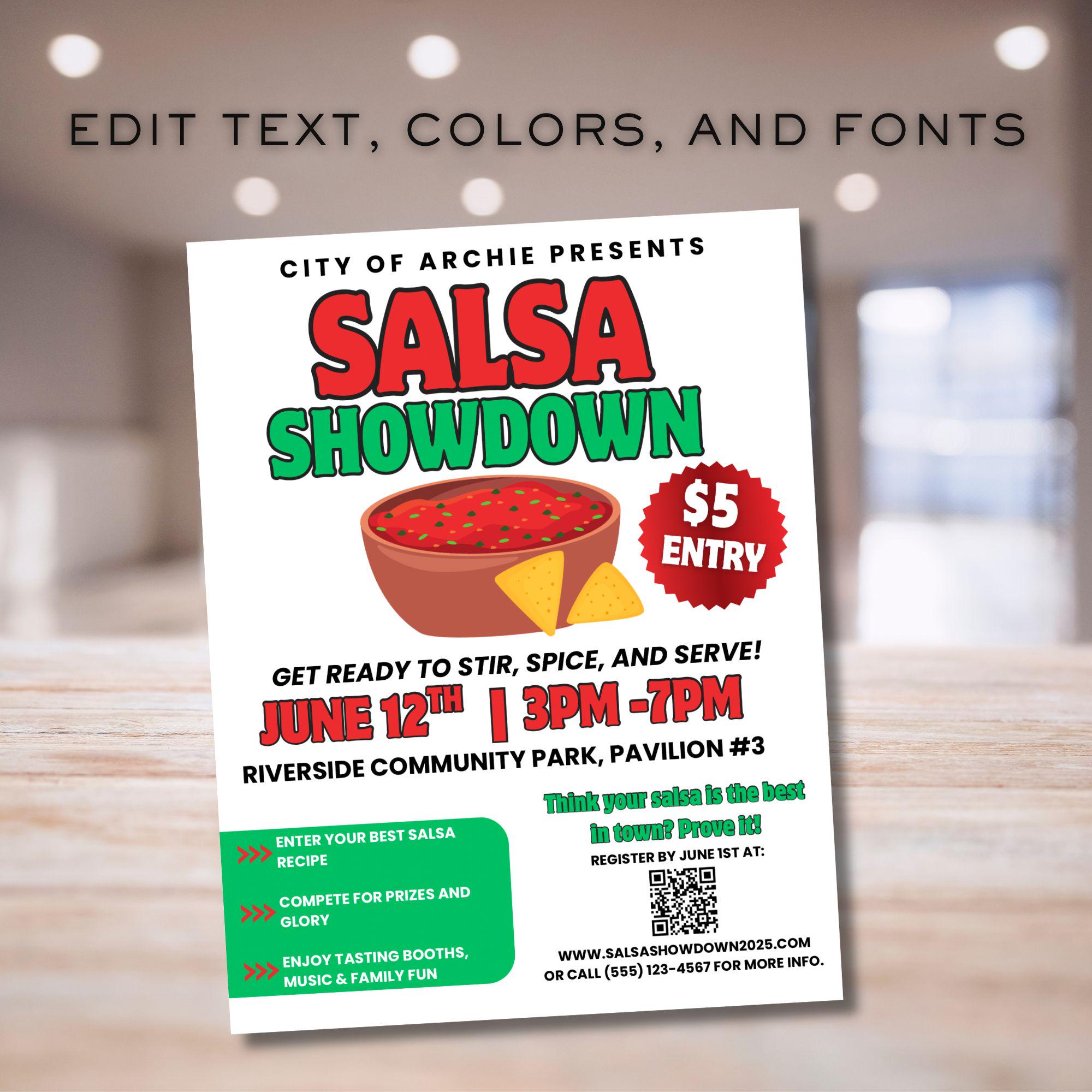 Editable Salsa Food Contest Flyer Template | Fiesta Event Invitation ...